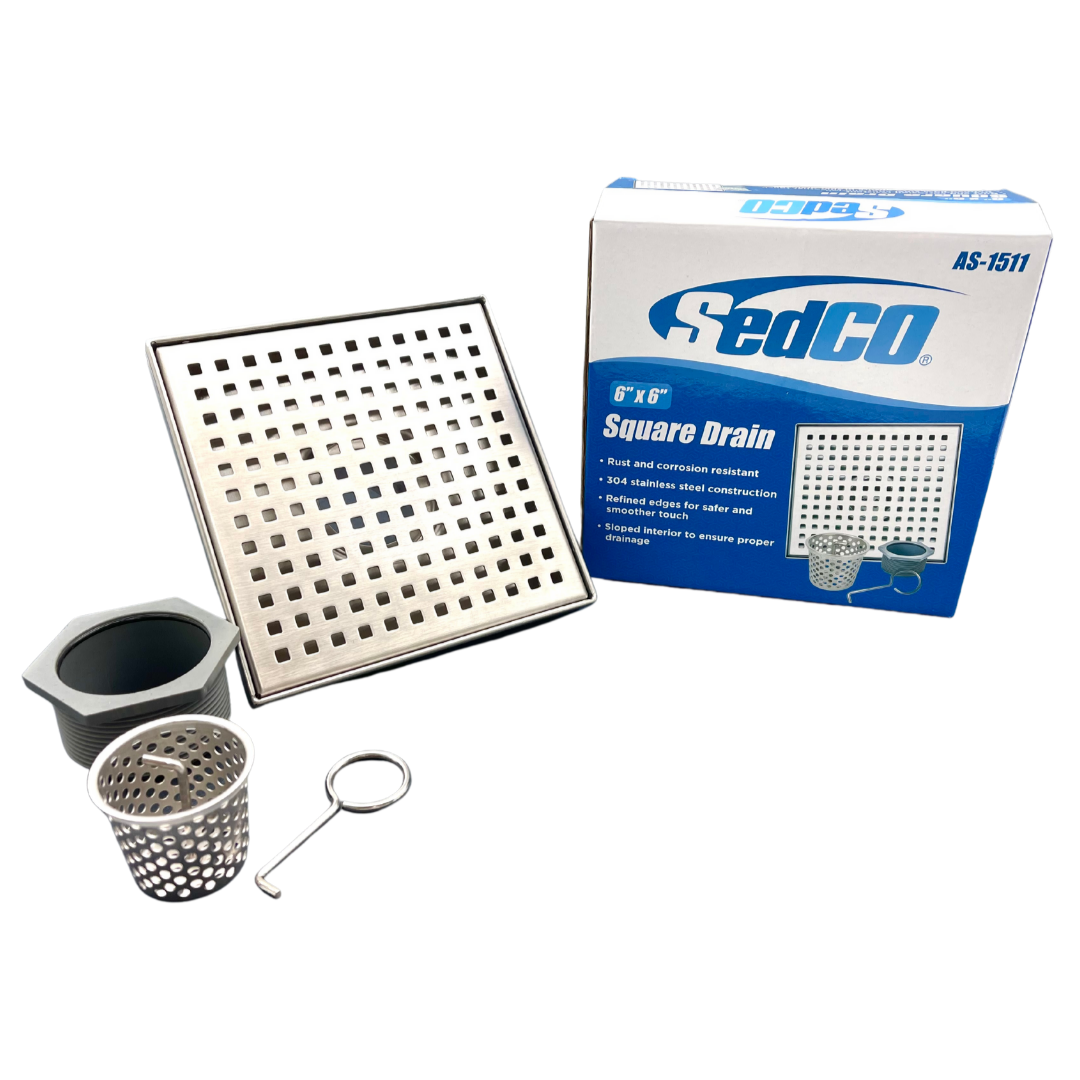 6″ x 6″ 304 STAINLESS STEEL SQUARE DRAIN - Sedco Corp.