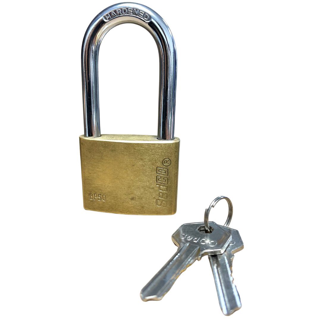 SOLID BRASS PADLOCK 50MM, LONG SCHACKLE - Sedco Corp.